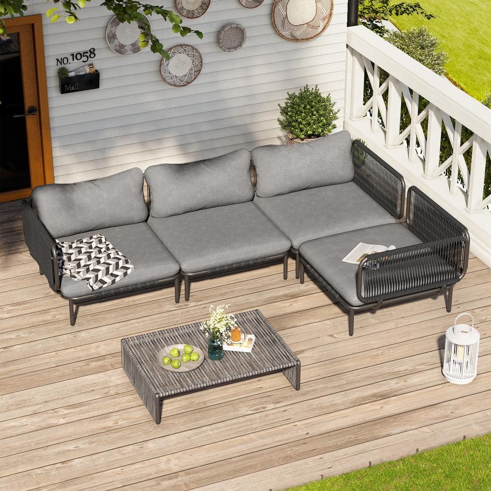 Crestlive Products 4-Piece Drawcord Metal Outdoor Sectional Set Modular ...