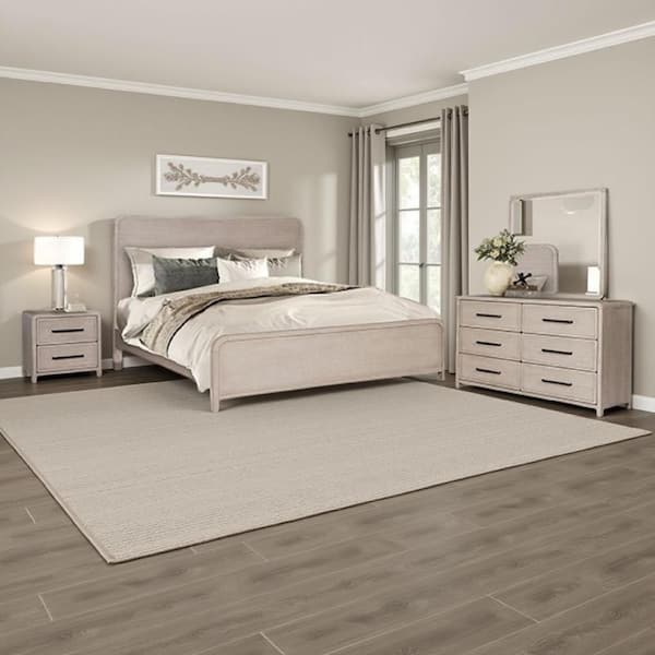 Benjara Giva 4-Piece Natural Oak Beige Brown Queen Engineered Wood ...