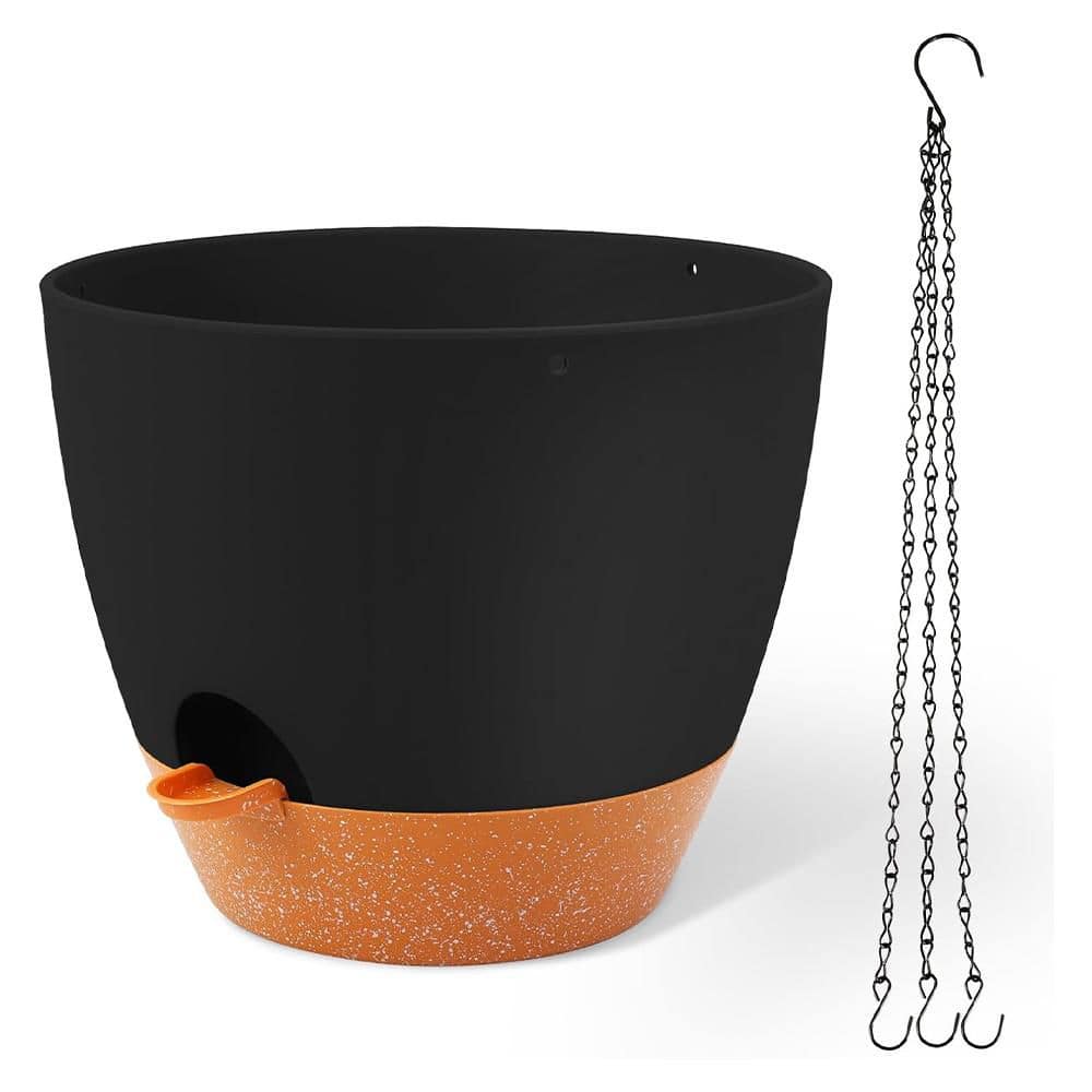 ATENGNES 8 in. Dia Black Plastic Hanging Planters Self Watering Hanging ...