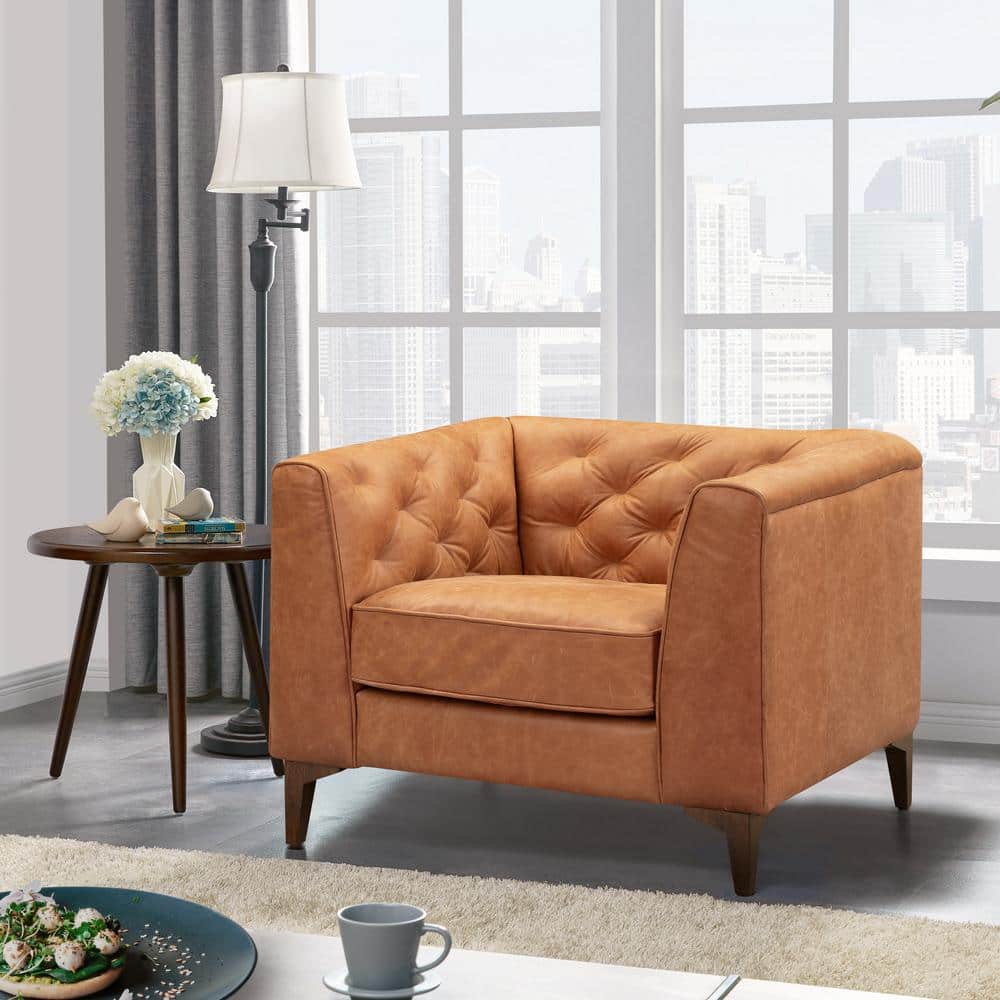 Poly and Bark Essex Cognac Tan Leather Arm Chair Set of 2 LR 559 TAN X2 The Home Depot