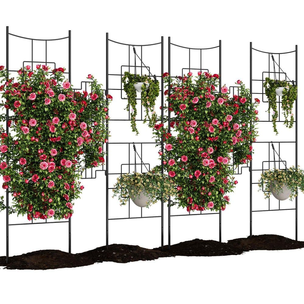 Meiyiu 67 in. H Metal Garden Square-On-Squares Trellis for Climbing ...