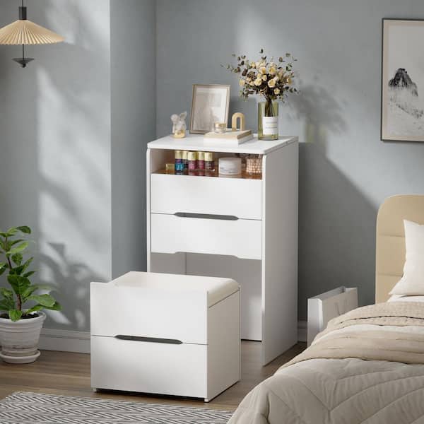 PAKASEPT White Makeup Vanity Sets With Plip Top Mirror, 3 In 1 Vanity ...