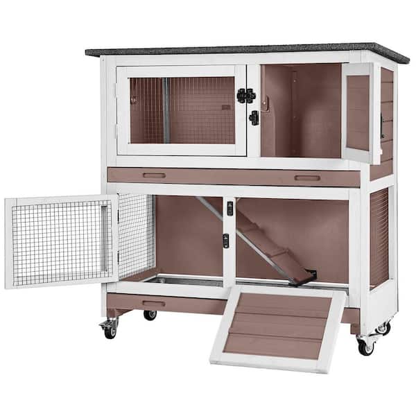 aivituvin Outdoor Indoor Bunny Hutch with Wheels, Wooden Rabbit House ...