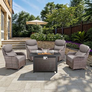 Opohoro Arcadia Gray 5-Piece Wicker Patio Fire Pit Set, 4-Person ...