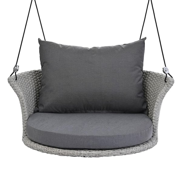 BTMWAY 1-Person Gray PE Wicker Outdoor Porch Swing with Ropes, Patio ...