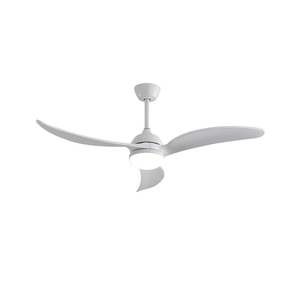 52 in. Indoor White Ceiling Fan with LED Light 3-Solid Wood Blades ...