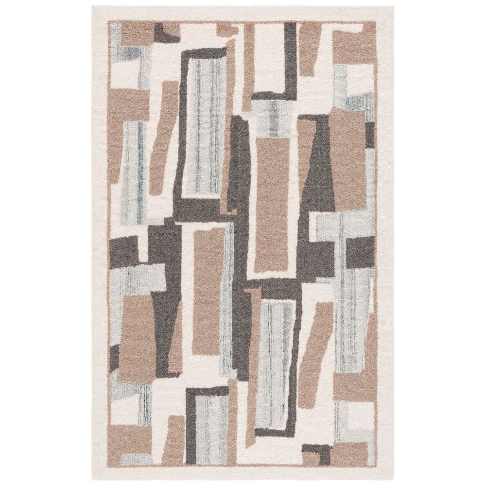 SAFAVIEH Ebony 4 ft. x 6 ft. Ivory/Brown Geometric Abstract High-Low ...