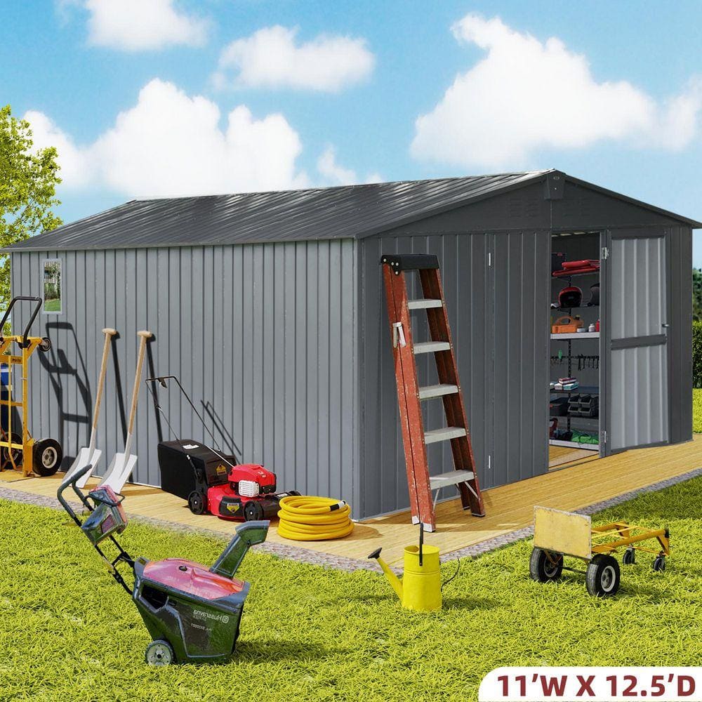 ToolCat 11 ft. W x 12.5 ft. D Outdoor Metal Shed Tool Storage Room with ...