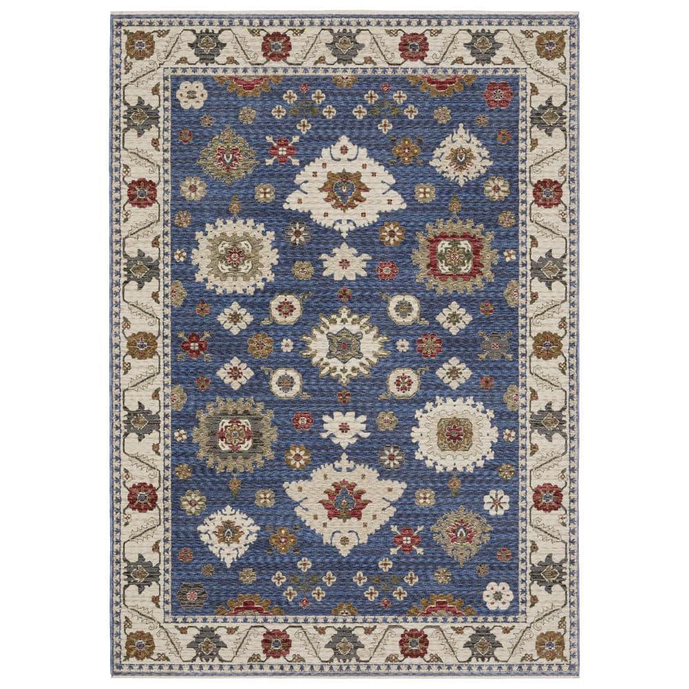 AVERLEY HOME Hunter Blue/Ivory 5 ft. x 8 ft. Traditional Floral ...