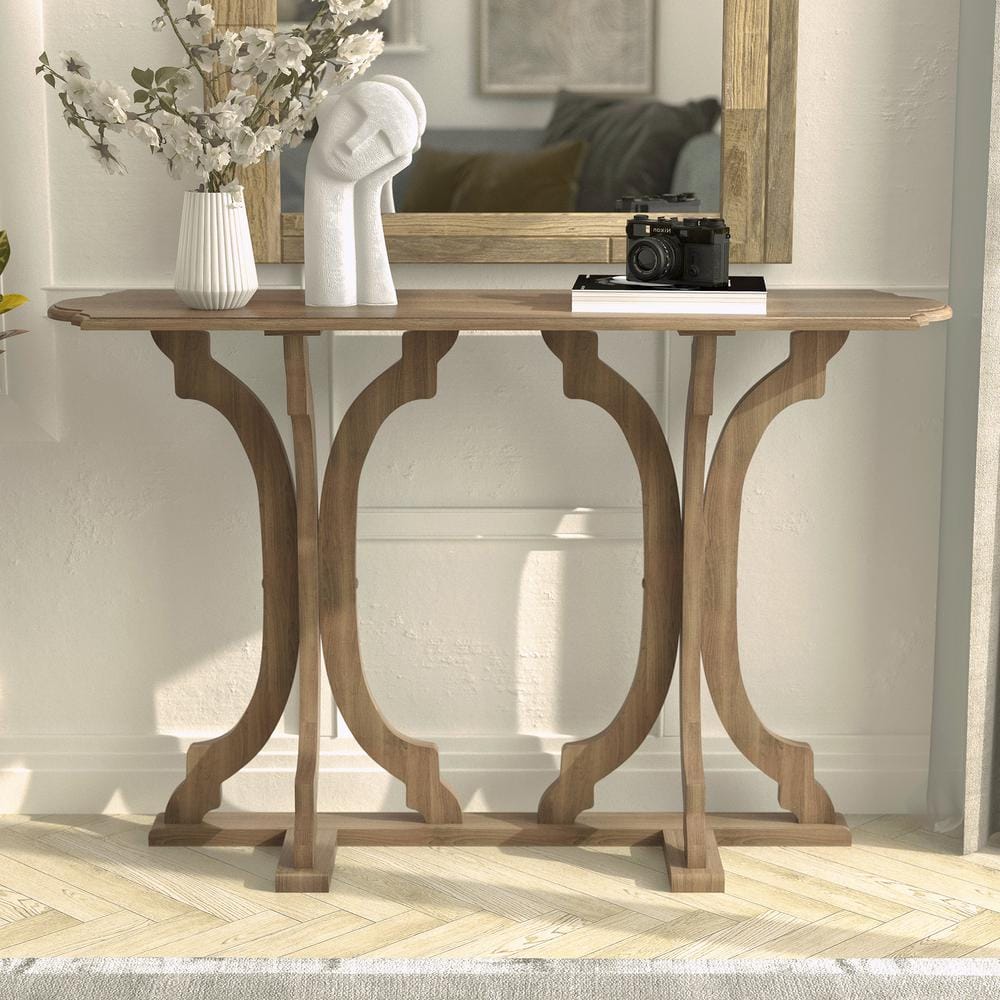 GALANO Doynton 45.9 in. Spray Paint Oak Oval Solid Wood Console Table ...