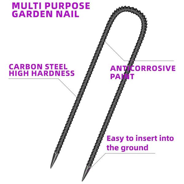 ATENGNES 12 in. Heavy Duty Galvanized Steel U-Shape Hook Rebar Stake ...