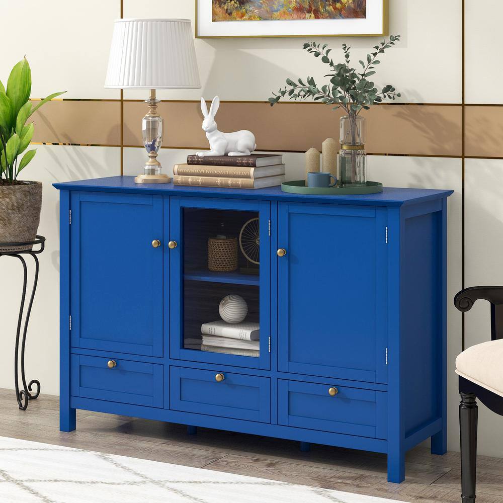 GODEER 44.9 in. Blue Rectangle Wood Console Table Sideboard for Living ...