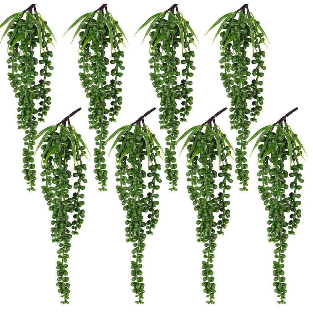 8-Piece 3 in. H Green Indoor/Outdoor Artificial Hanging Succulent ...