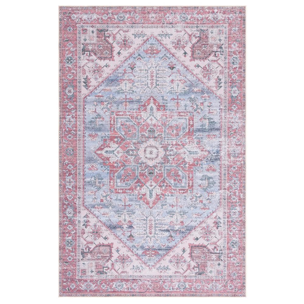 SAFAVIEH Tuscon Gray Blue/Rust 8 ft. x 10 ft. Machine Washable Border ...