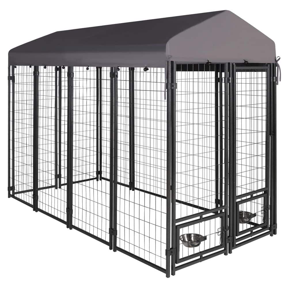 VEIKOUS 4 ft. x 8 ft. Dog Kennel Outdoor Dog Enclosure with Rotating ...