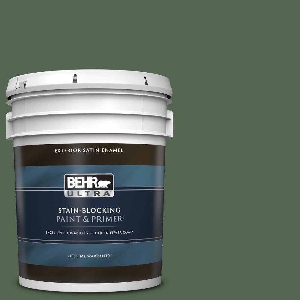 BEHR ULTRA 5 gal. #S410-7 Equestrian Green Satin Enamel Exterior Paint ...