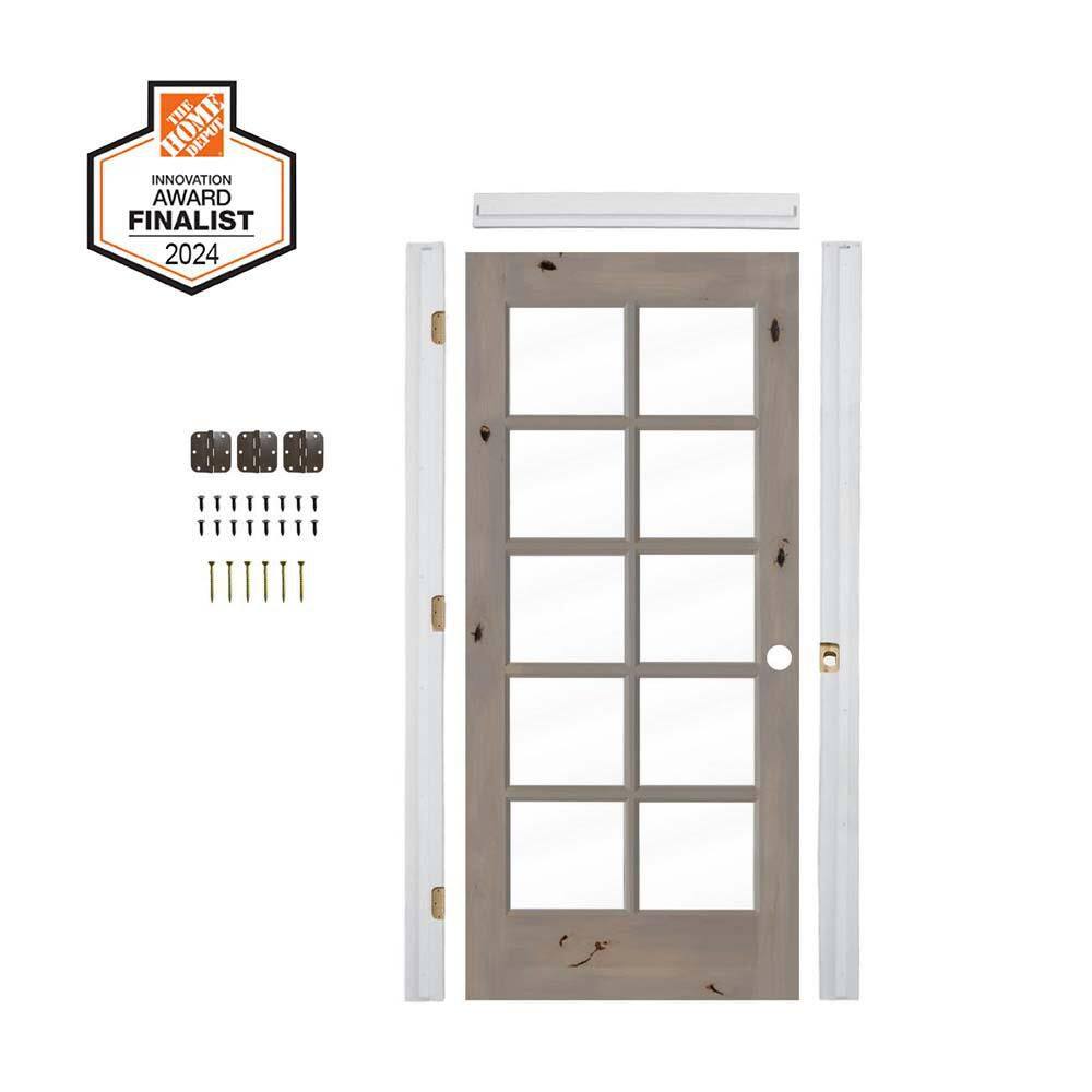 Krosswood Doors DIY 36 in. x 80 in. Left-Hand 10-Lite Clear Glass Grey ...