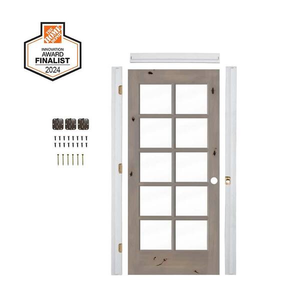 Krosswood Doors DIY 36 in. x 80 in. Left-Hand 10-Lite Clear Glass Grey ...
