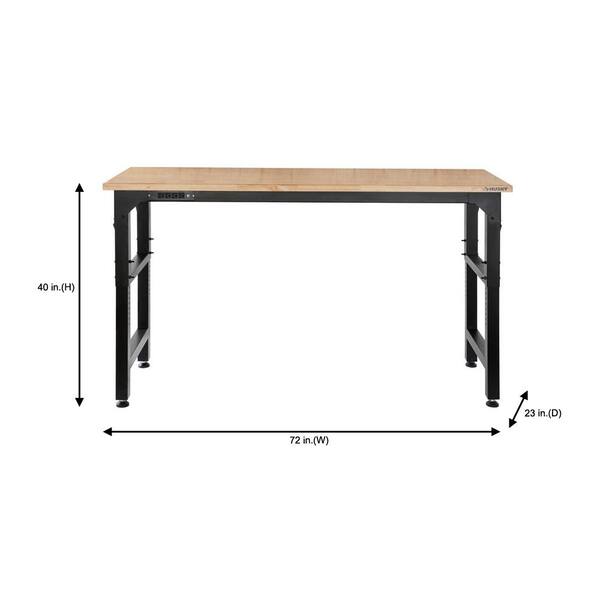 Husky 72 in. W x 23 in. D Adjustable Height Black Workbench Solid Wood Top for Heavy Duty Welded Steel Garage Storage System HTC1000004 The Home Depot