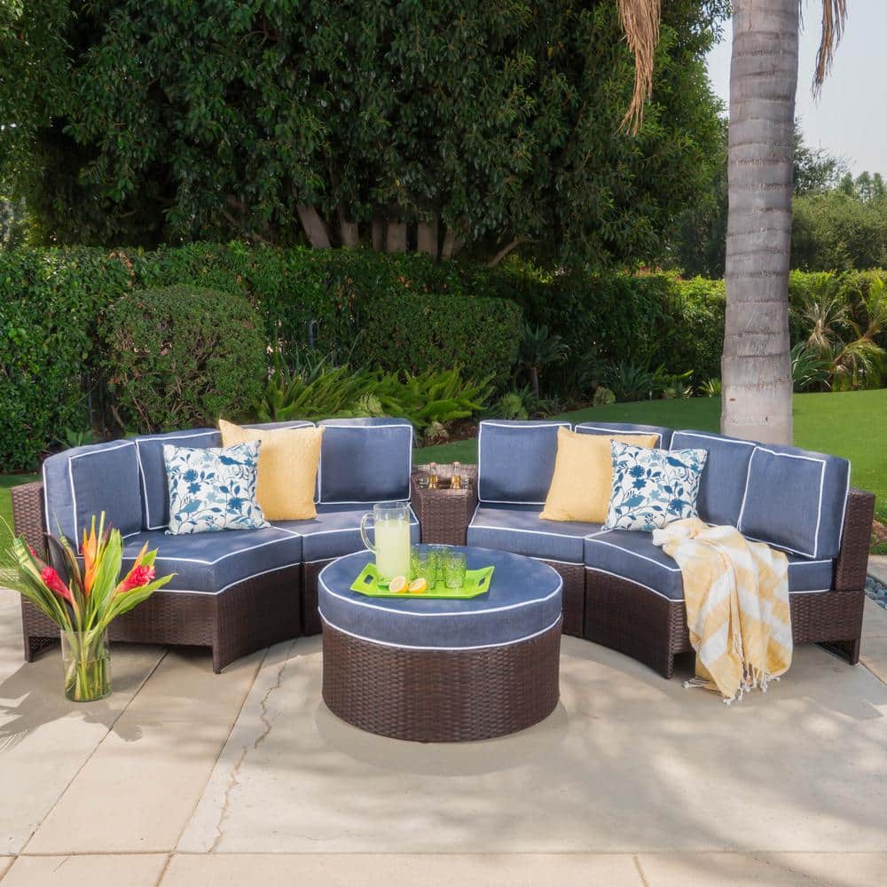 Noble House Brown 6-Piece Wicker Outdoor Patio Sectional Seating Set ...