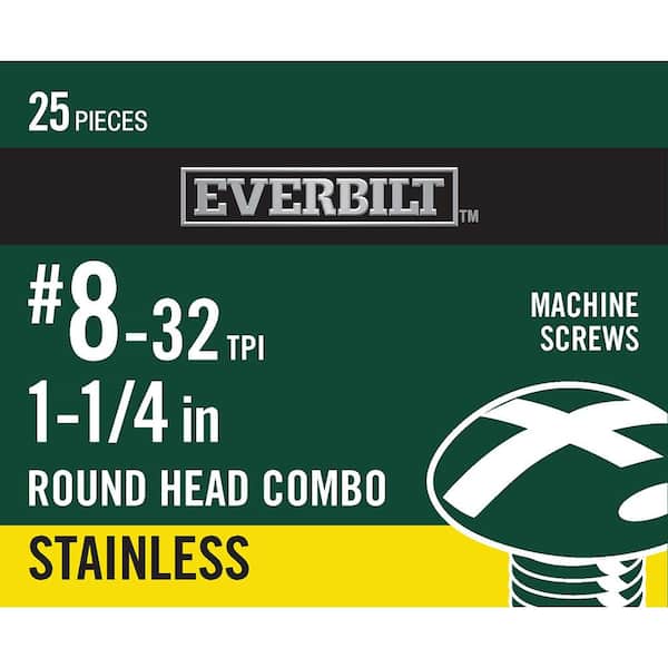 Everbilt #8-32 x 1-1/4 in. Combo Round Head Stainless Steel Machine ...