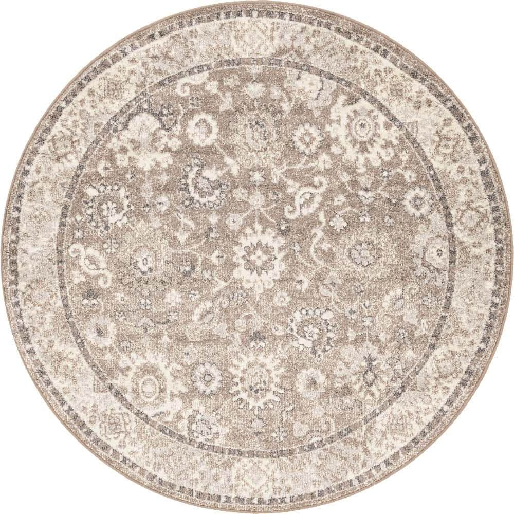 Unique Loom Penrose Krystle Beige Brown 6 ft. x 6 ft. Round Rug 3143460 ...