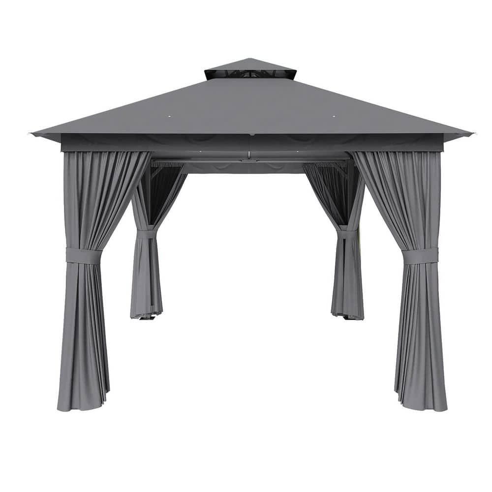 Sizzim Grey Outdoor Gazebo for Patio 10 ft. x 10 ft. Metal Frame Canopy ...