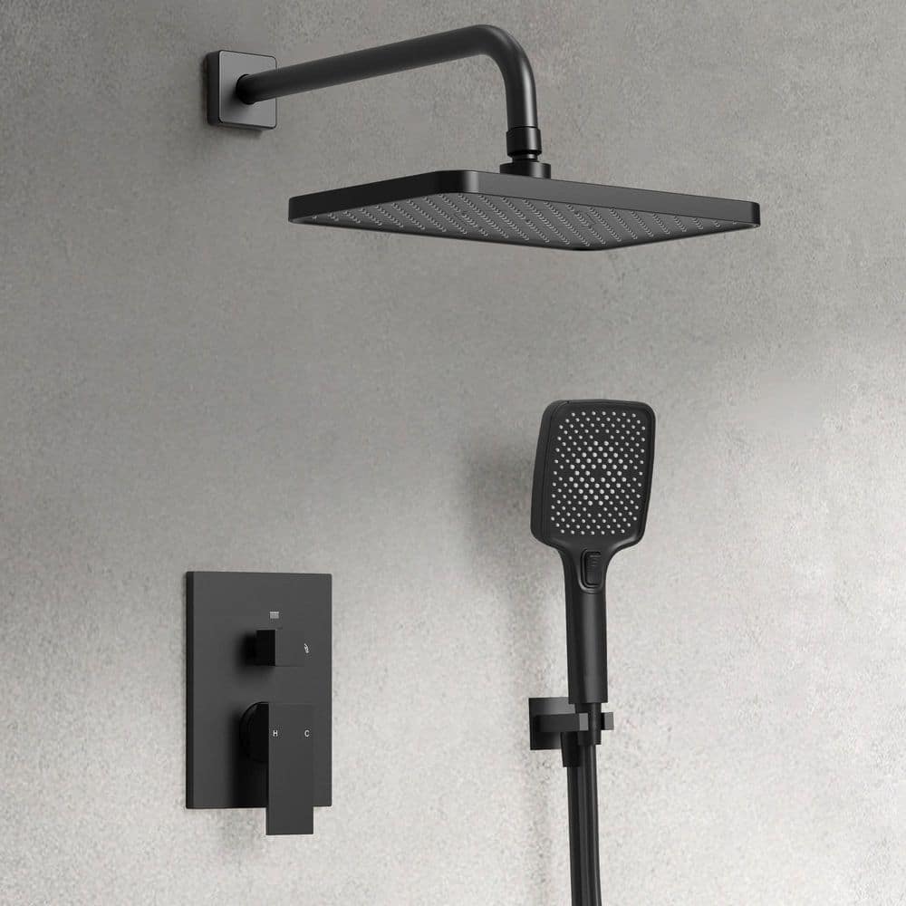 GRANDJOY Classic Rain Dual 2-Spray Wall Mount 12 in. Fixed and Handheld ...