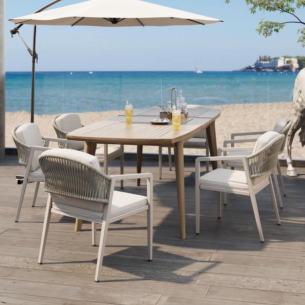 CHRISTOPHER KNIGHT HOME Hares Gray 7-Piece Metal and PE Rattan Woven ...