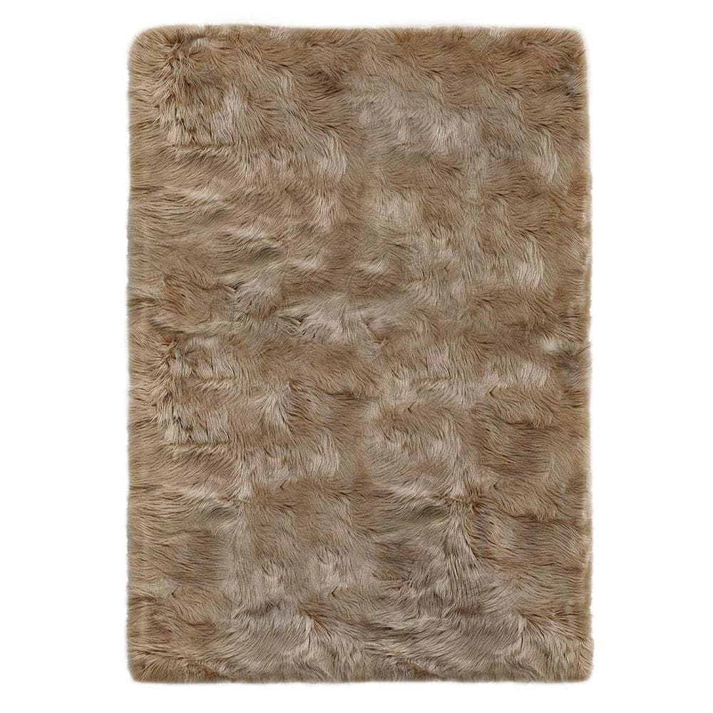Nourideaux Light Brown 6 ft. x 8 ft. Faux Fur Rug Fluffy Fuzzy Furry ...