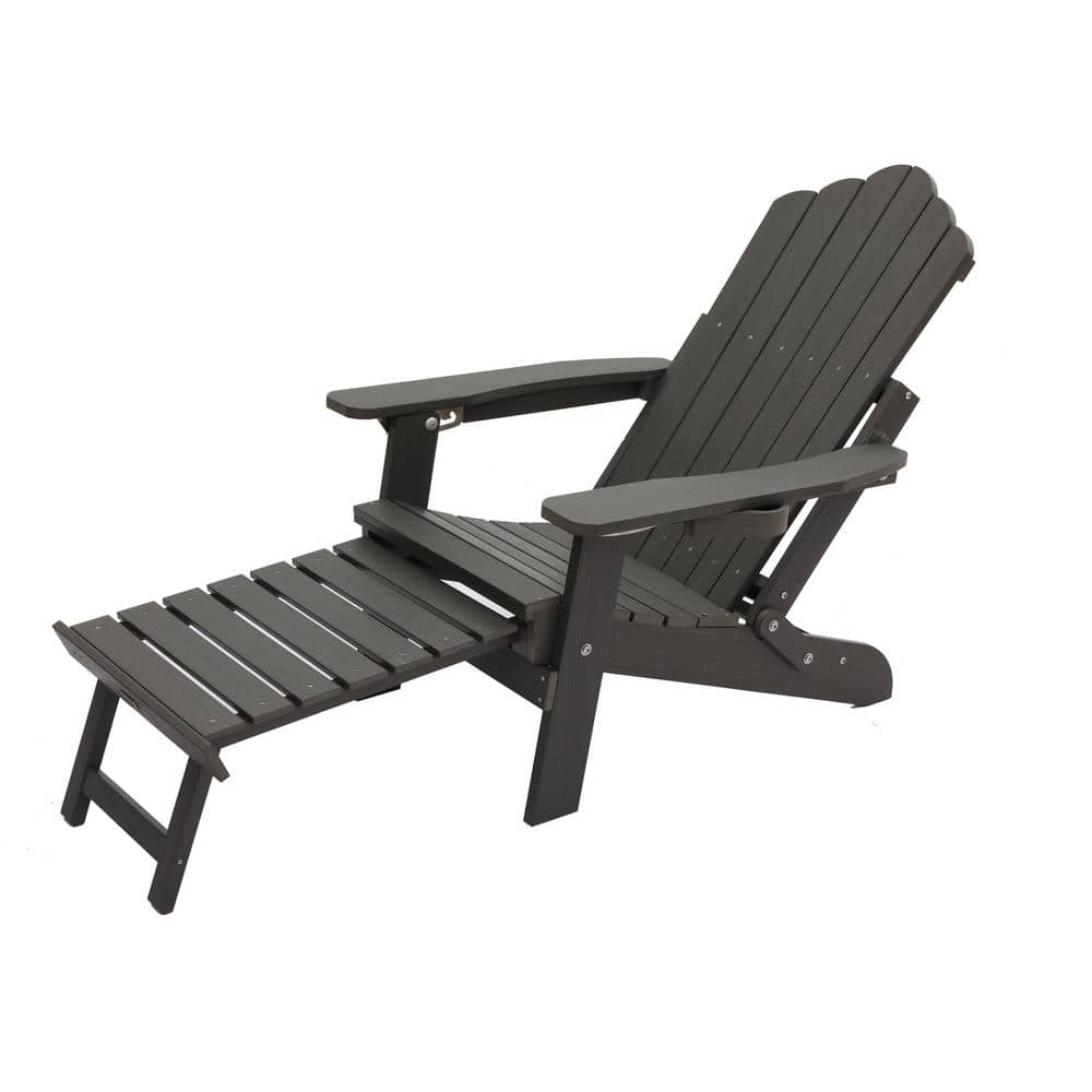 Kadehome Folding Plastic Outdoor Adirondack Chair with Pul out Ottoman ...