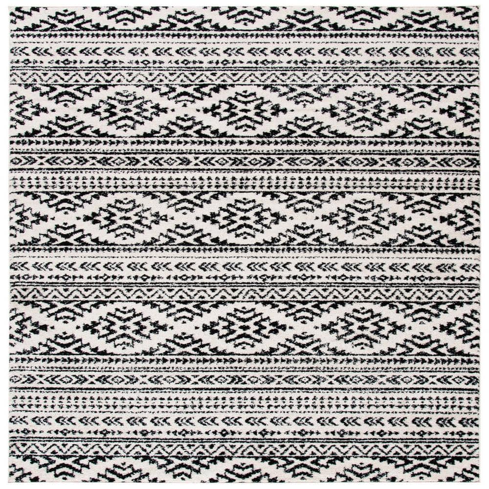 SAFAVIEH Tulum Ivory/Black 9 ft. x 9 ft. Square Tribal Geometric ...