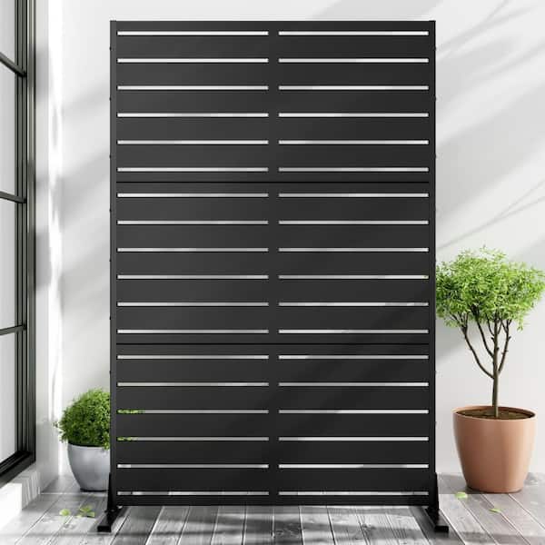 72 in. x 47 in. Black Outdoor Metal Galvanized Privacy Screen Fence ...