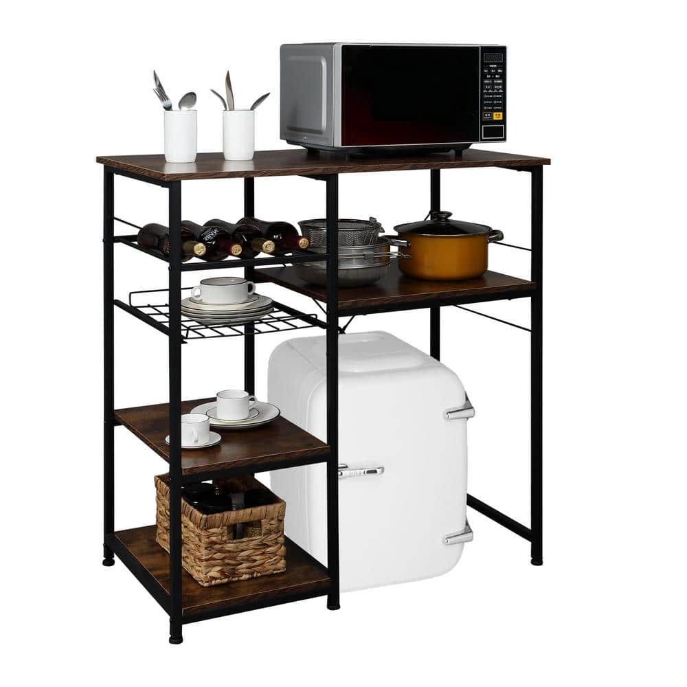 Karl home Brown 4-Tier Metal 35.44in. W Baker's Rack Industrial Utility Microwave Oven Stand ...