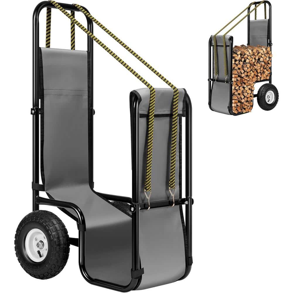 VIVOHOME 250 lb. Heavy Duty Firewood Log Cart Carrier with Rubber ...