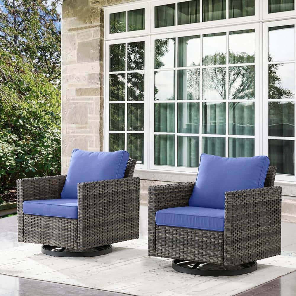 Opohoro Gray Wicker Outdoor Rocking Chair, Patio Swivel Gliders with ...