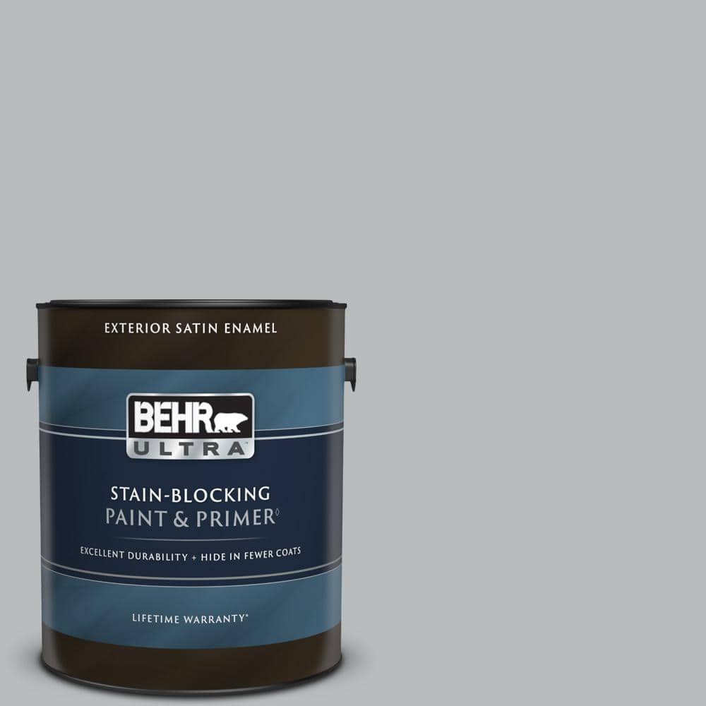 BEHR ULTRA 1 gal. #PPU18-05 French Silver Satin Enamel Exterior Paint ...