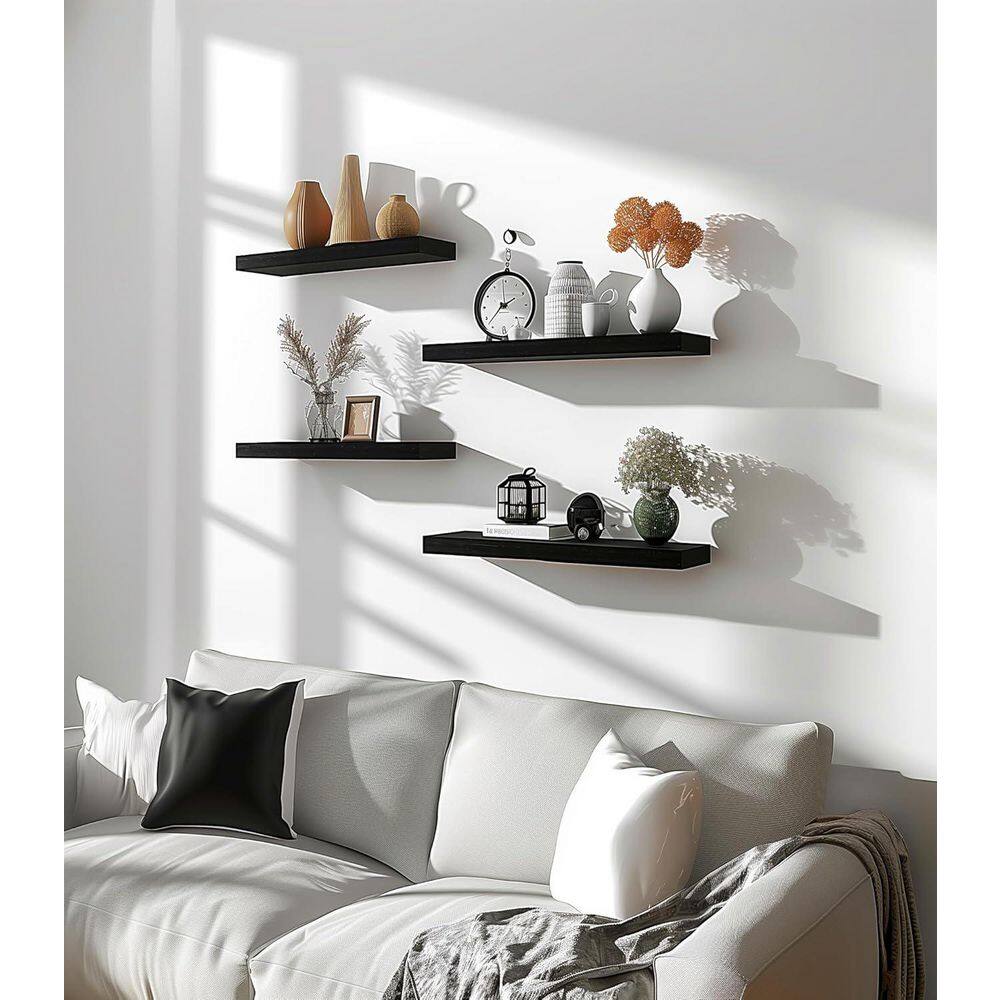 17 in. W x 6 in. D Black Wood Floating Shelves Decorative Wall Shelf ...