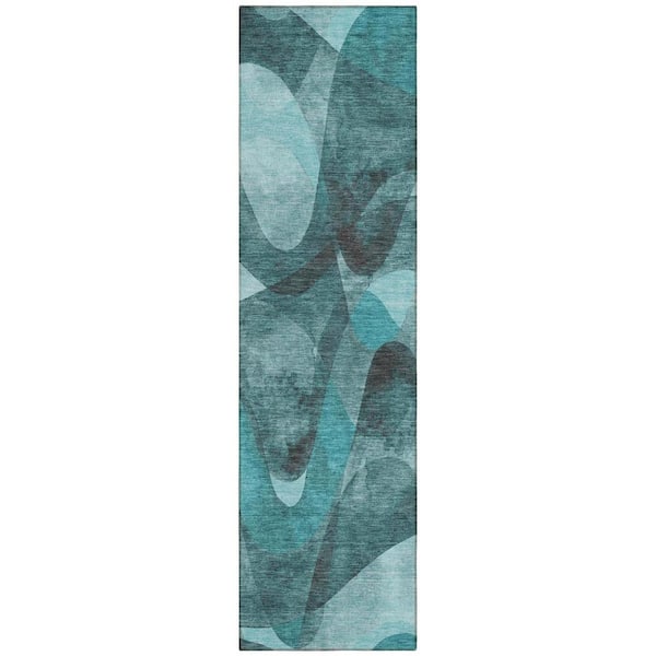 HomeRoots Teal 2 ft. x 8 ft. Woven Abstract Polyester Runner Indoor ...