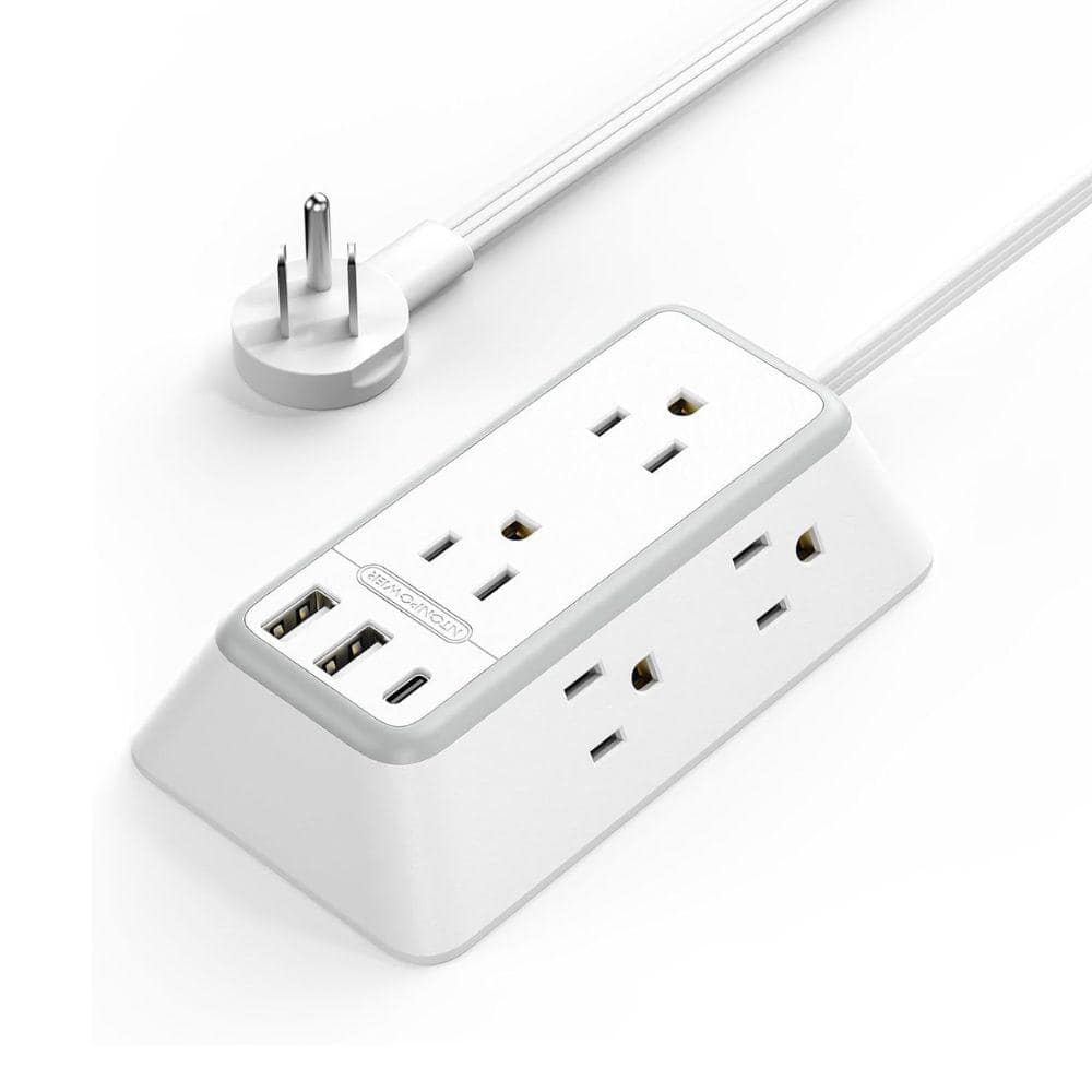 Lukyamzn 10 ft. White Extension Cord Flat Plug Long Power Strips with ...