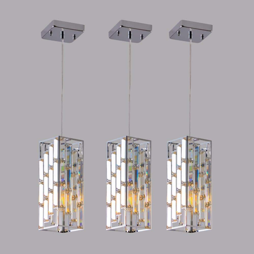 PUDO 4.1 in. 3-Light Silver Modern Industrial Pendant Light with ...