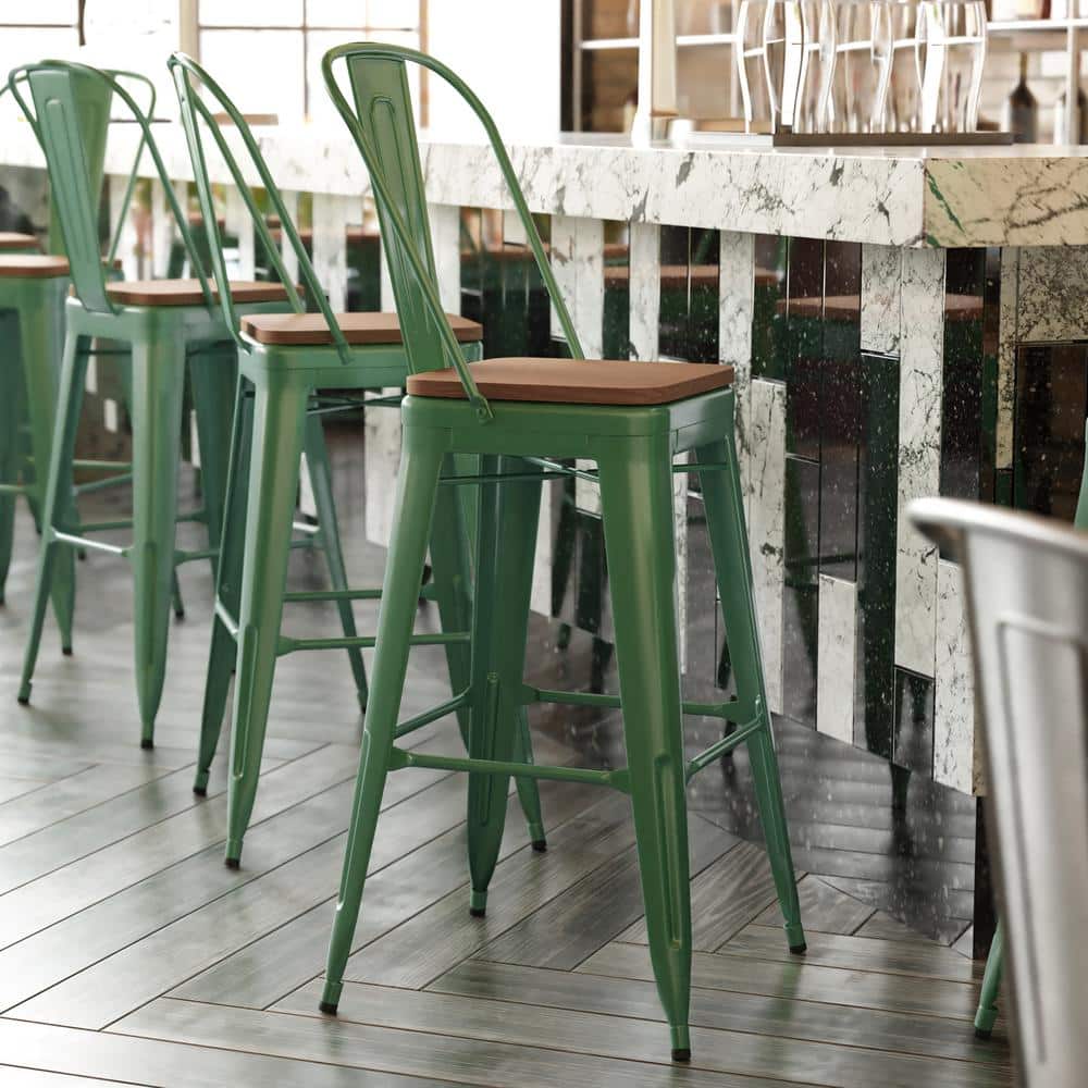 Carnegy Avenue 30 in. Green/Teak Metal Outdoor Bar Stool CGA-CH-515806 ...