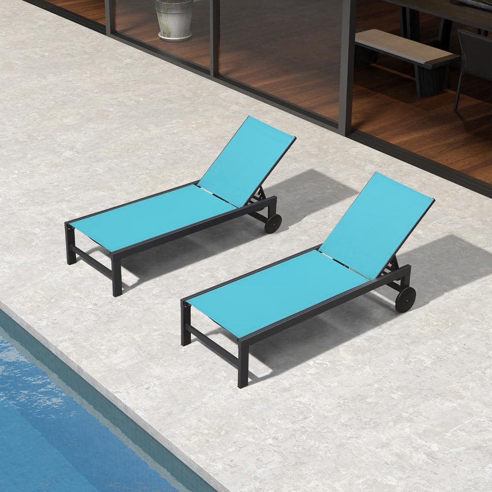 PURPLE LEAF Textilene Fabric and Metal Frame Outdoor Chaise Lounge with ...