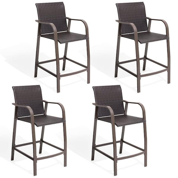 Pellebant All Weather Wicker Outdoor Bar Stool with Heavy Duty Aluminum ...