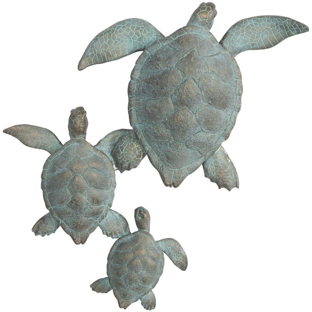 Litton Lane Blue Polystone Distressed Patina Turtle with Gold Foil ...