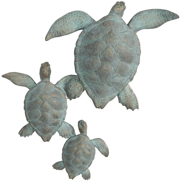 Litton Lane Blue Polystone Distressed Patina Turtle with Gold Foil ...