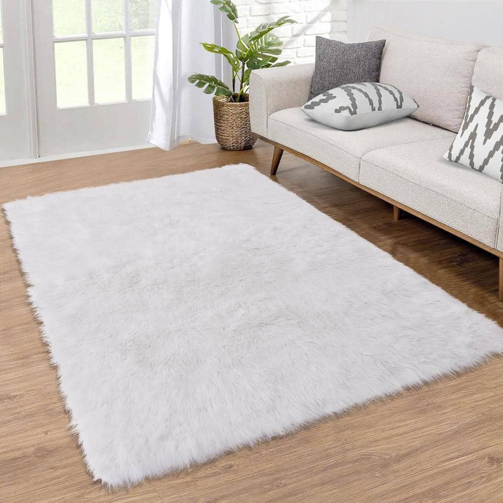 GlowSol White 3 ft. x 5 ft. Rectangle Area Rug with Non-Slip BOPHO ...