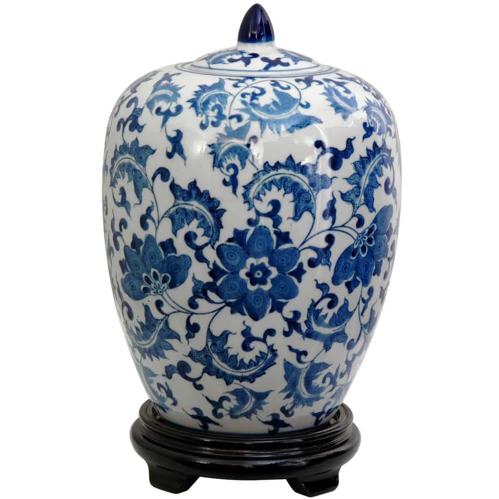 Oriental Furniture 11 in. Porcelain Decorative Vase in Blue BW-JAR1 ...
