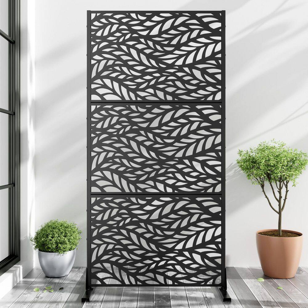 Lirago 72 in. x 35 in. Black Privacy Screen Galvanized Freestanding ...
