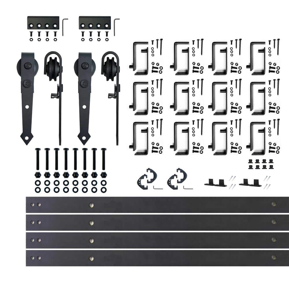 HOMACER 16 ft./192 in. Black Rustic Double Track Bypass U-Shape Sliding ...